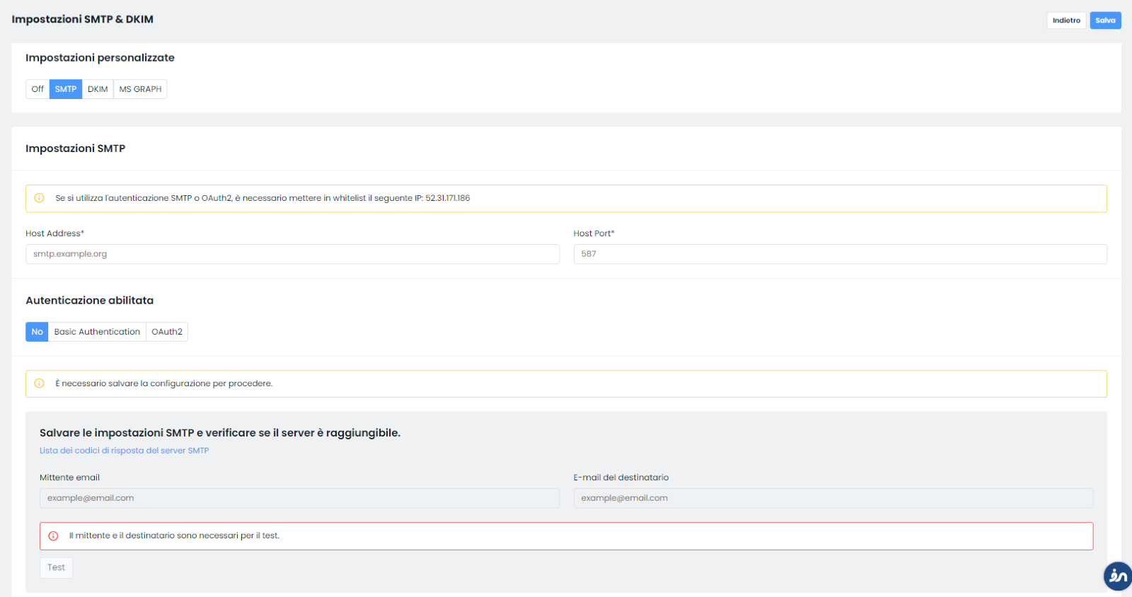 Impostare SMTP/DKIM/MS GRAPH – Inrecruiting Supporto Clienti